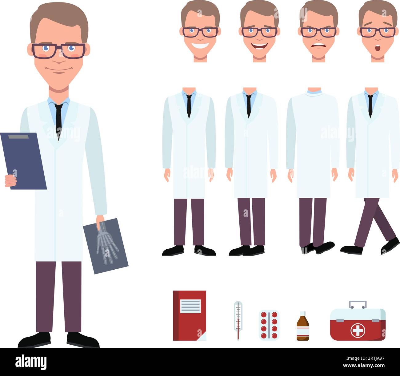 Radiologist in lab coat holding x-ray image character set Stock Vector ...