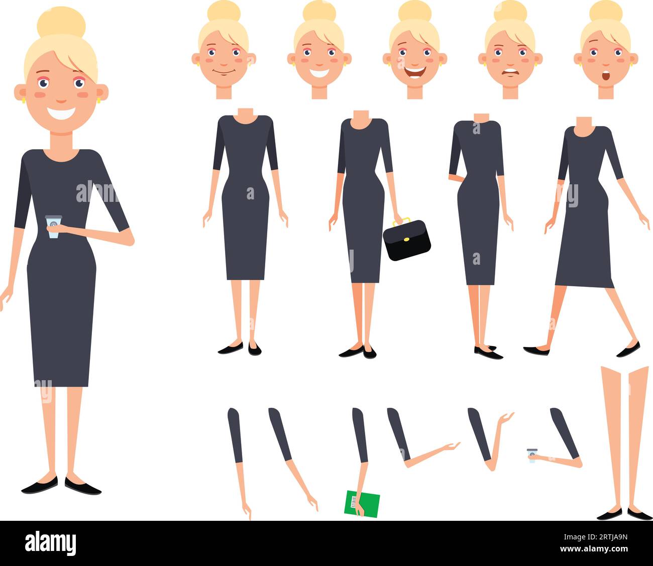 Stylish lady character set with different poses, emotions Stock Vector ...