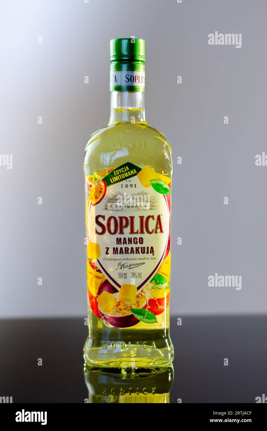 LONDON, UK - 07 SEPTEMBER 2023 Soplica Mango Maracuja Vodka is a ...