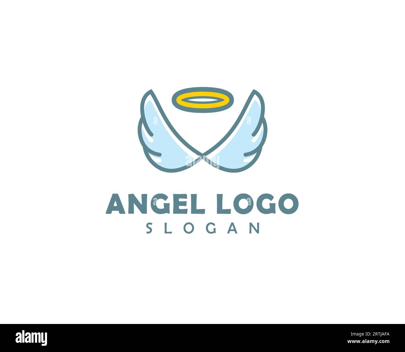 Angel logo design vector template. Flying angel wings and ring icon. Minimal Blue Angel Logo for ...