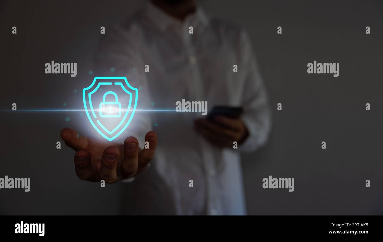 Cyber Security Data Concept Businessman Protecting Data Personal