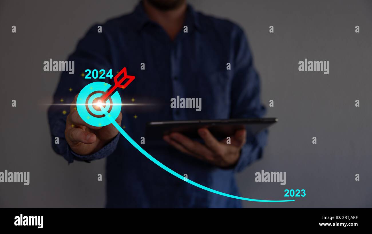 Double exposure of business growth data chart arrow with diagram 2024 ...