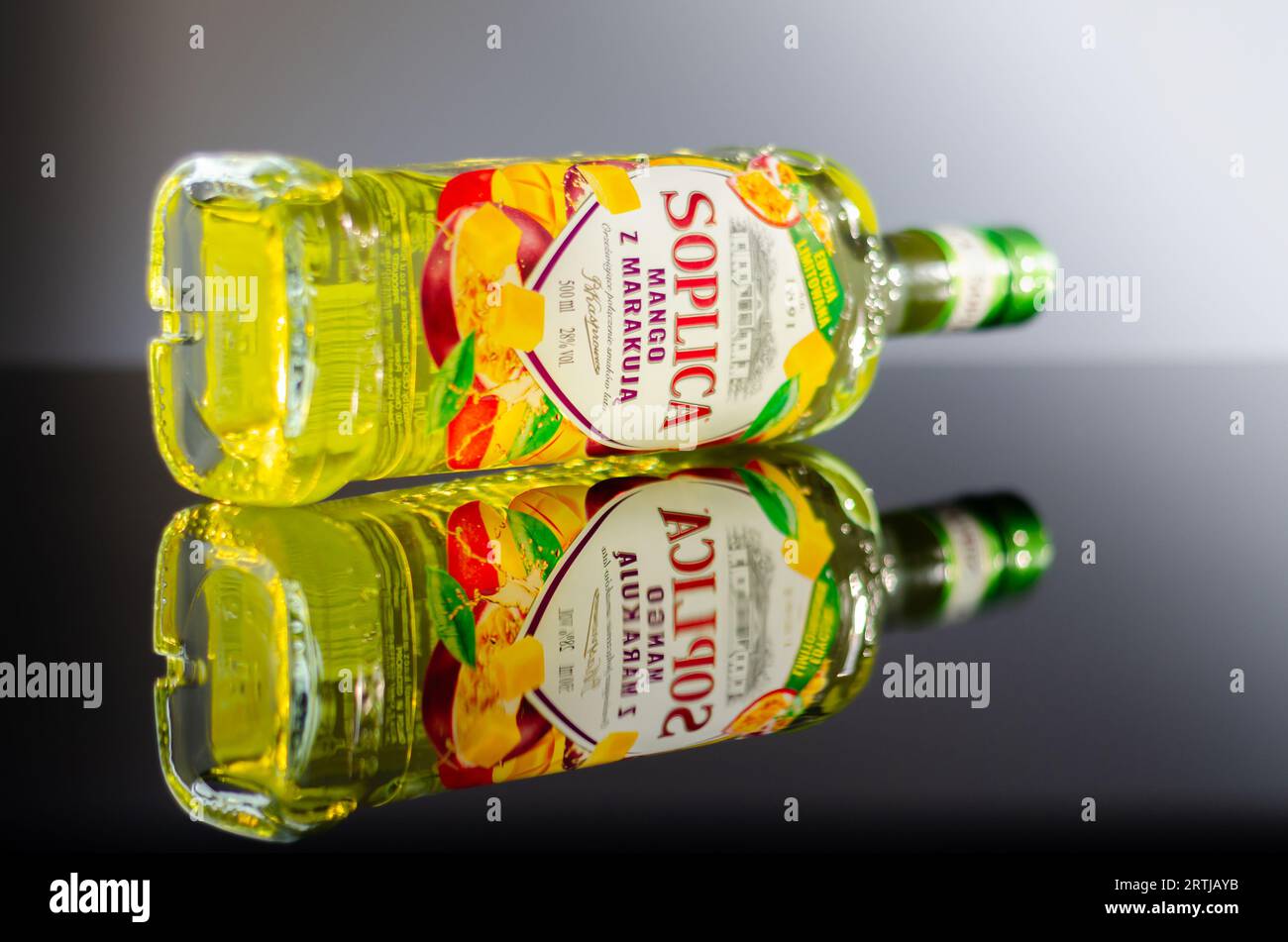 LONDON, UK - 07 SEPTEMBER 2023 Soplica Mango Maracuja Vodka is a ...