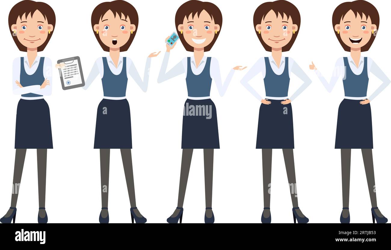 Multitasking business lady character set with different poses Stock ...