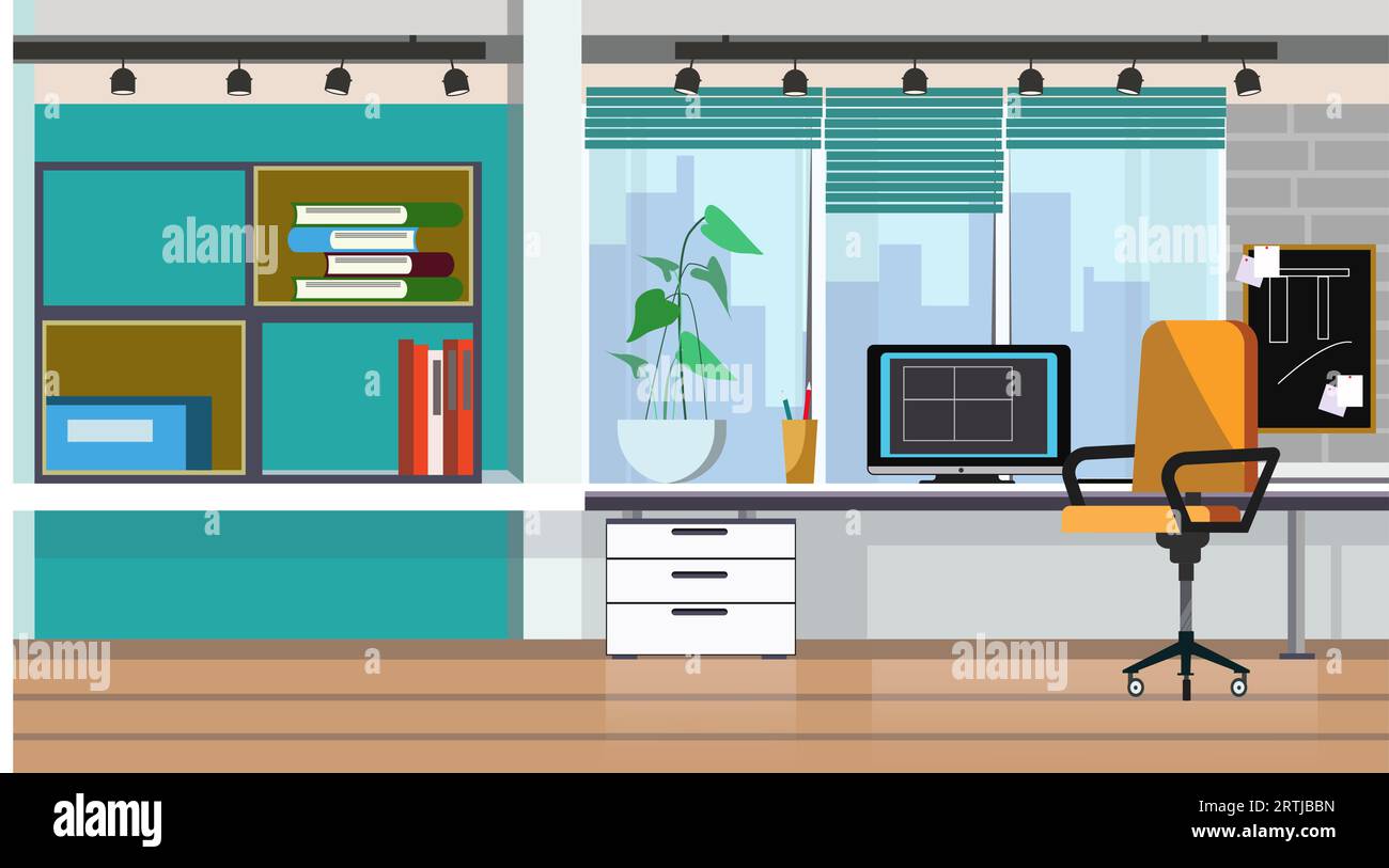 Office table with desktop computer vector illustration Stock Vector ...