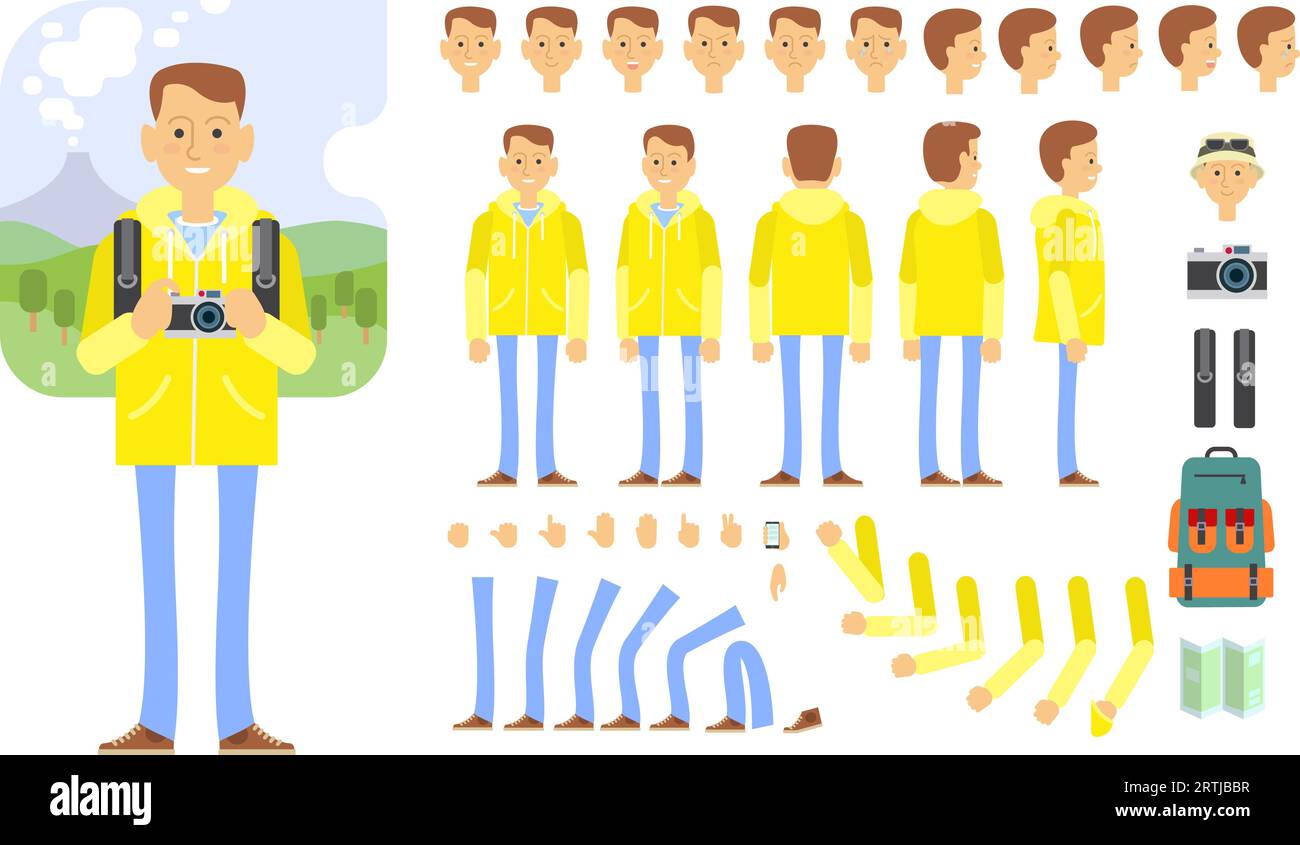 Tourist character set with different poses, gestures, emotions Stock ...