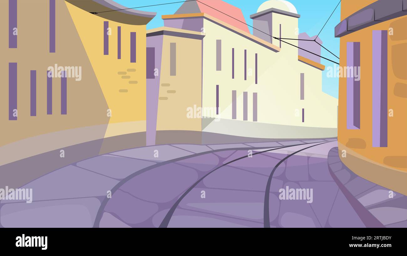 Calm town street between buildings vector illustration Stock Vector ...