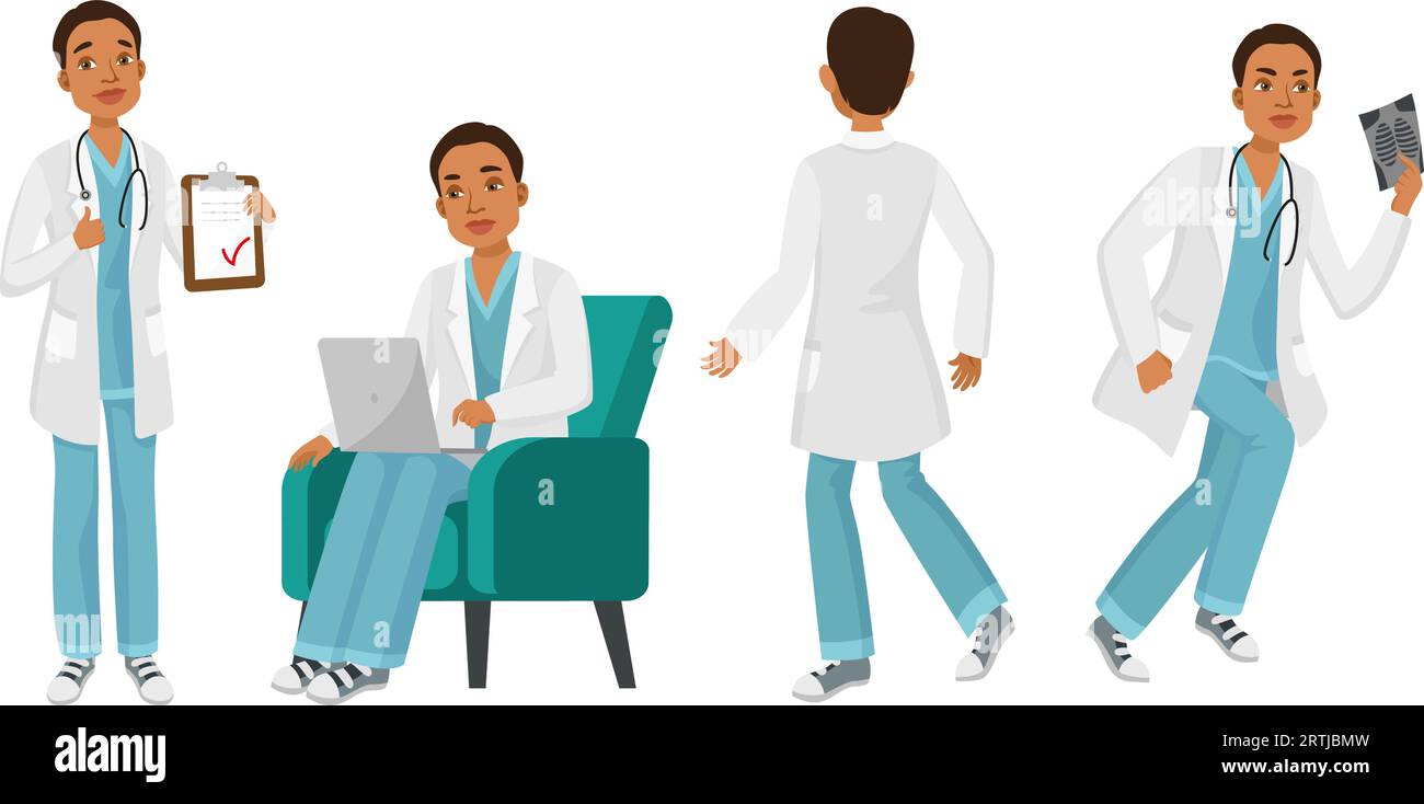 Male doctor character set with different poses, emotions Stock Vector ...