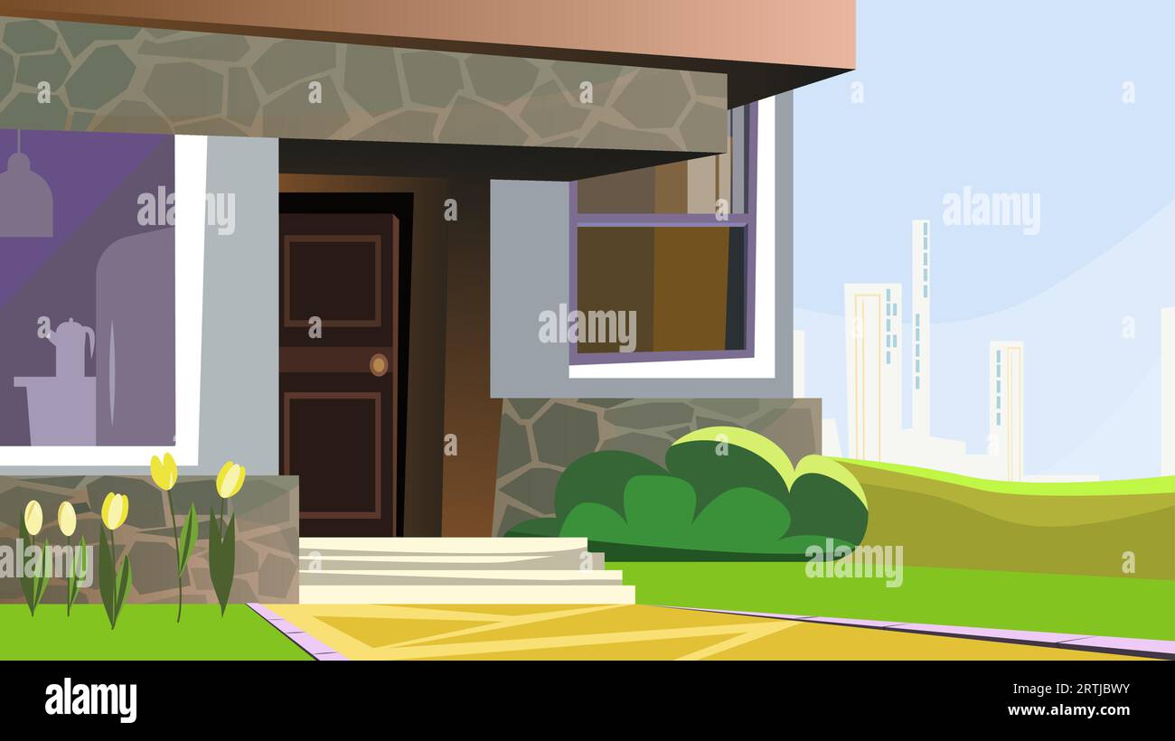 House decorated with flowers and bush vector illustration Stock Vector ...