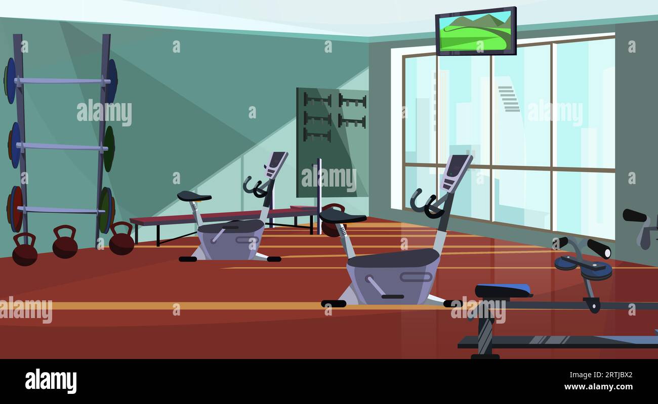 Modern health club with spinning equipment vector illustration Stock ...