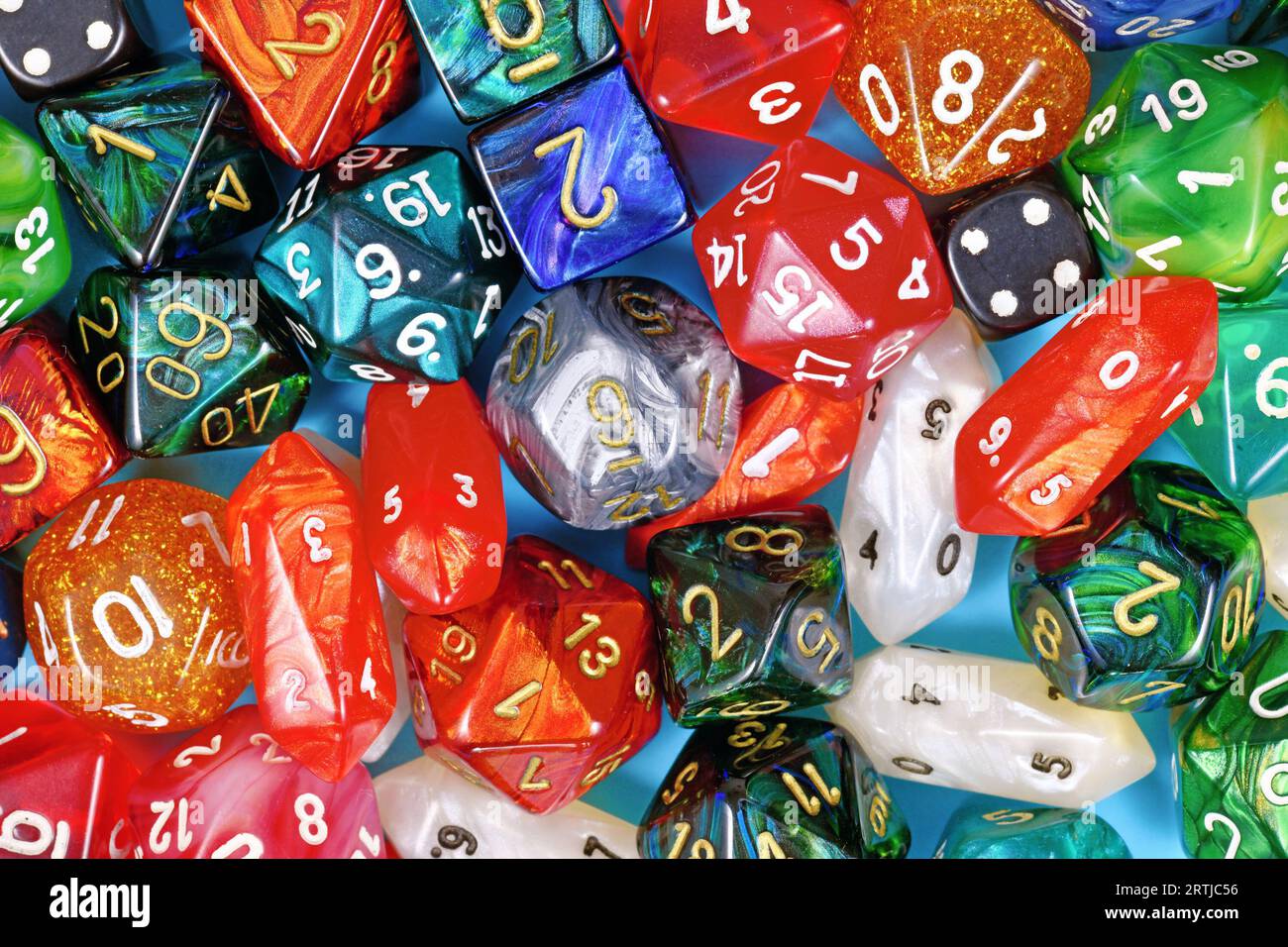 Top view of different colorful roleplaying RPG dice Stock Photo - Alamy