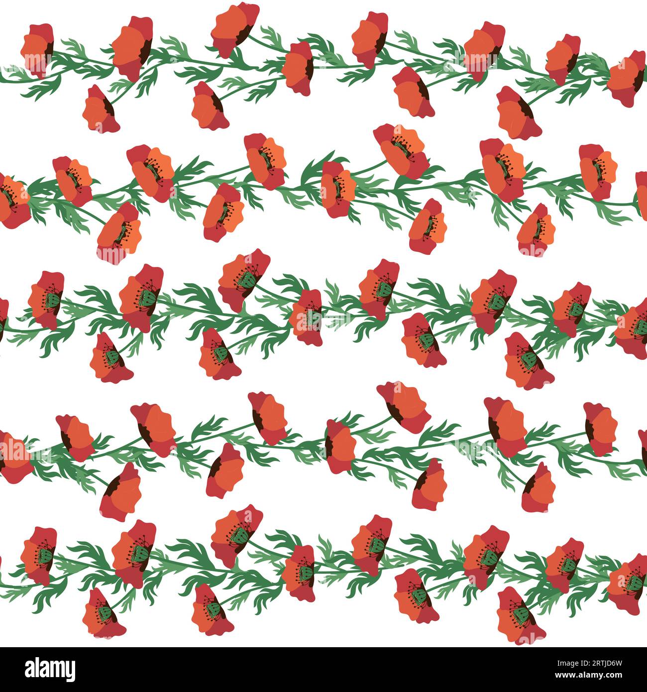 Summer seamless pattern with bright red poppy flowers and poppy pods ...