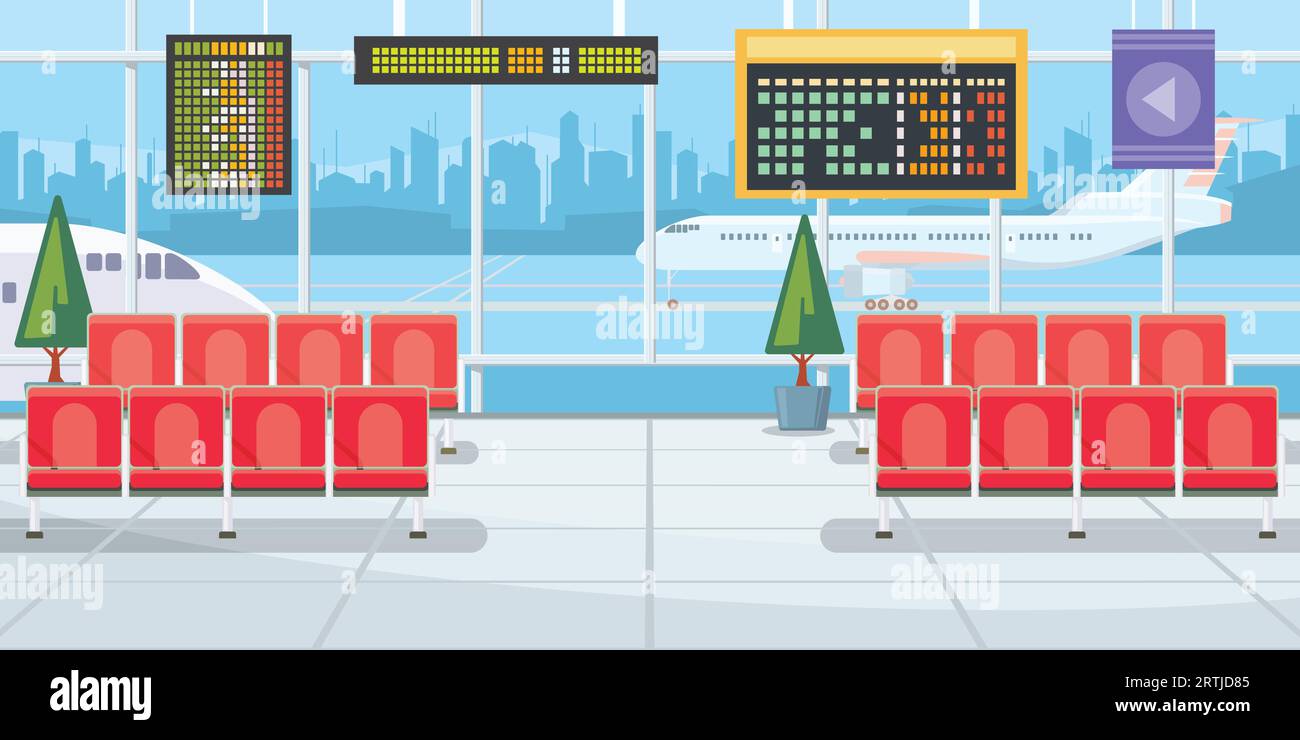 Airport with flight departure boards vector illustration Stock Vector ...