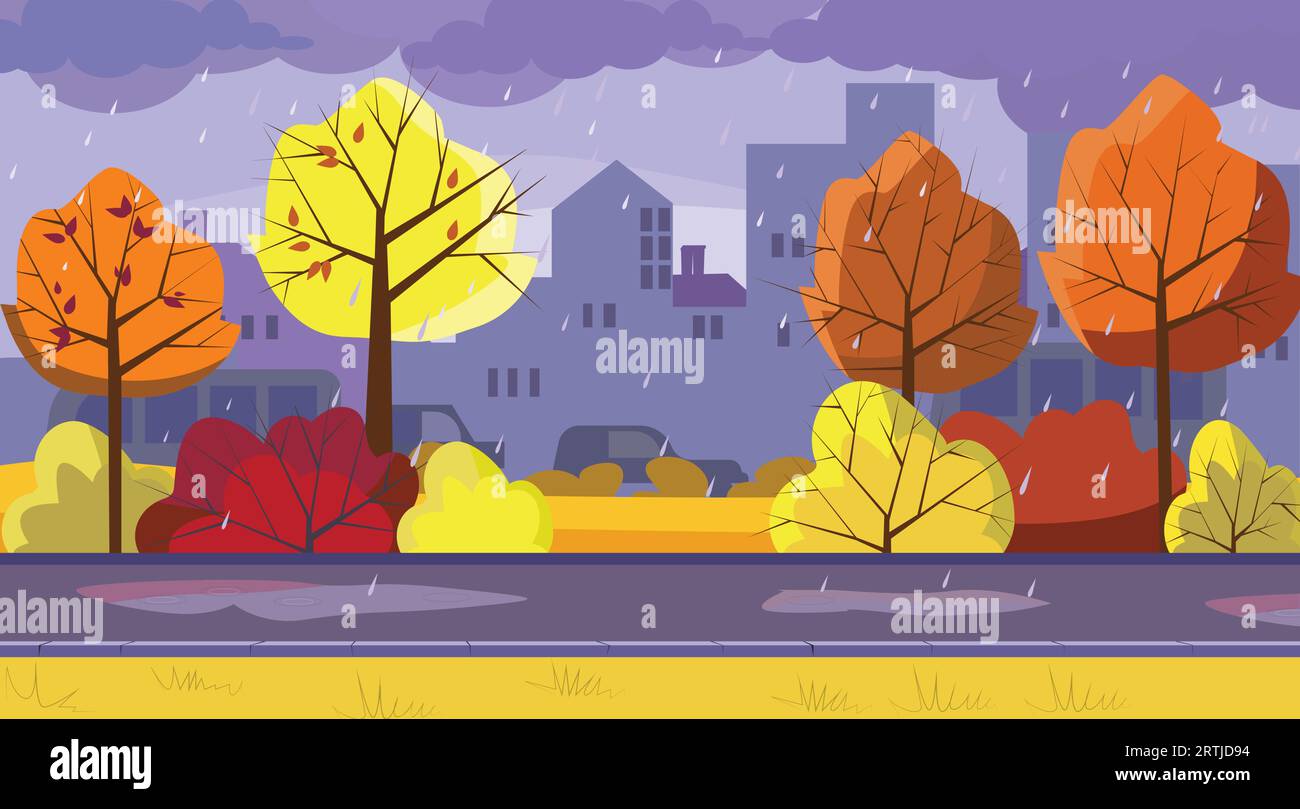 Colorful trees under rain vector illustration Stock Vector Image & Art ...