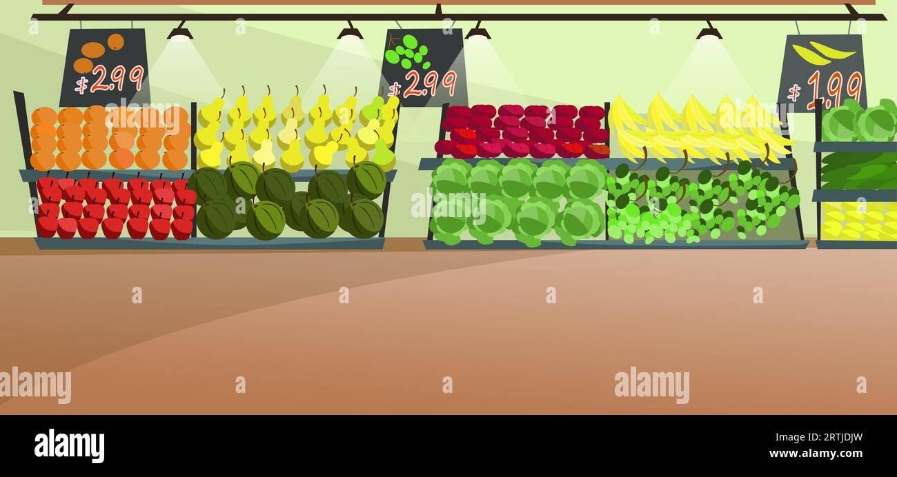 Fruit stand nobody indoor Stock Vector Images - Alamy