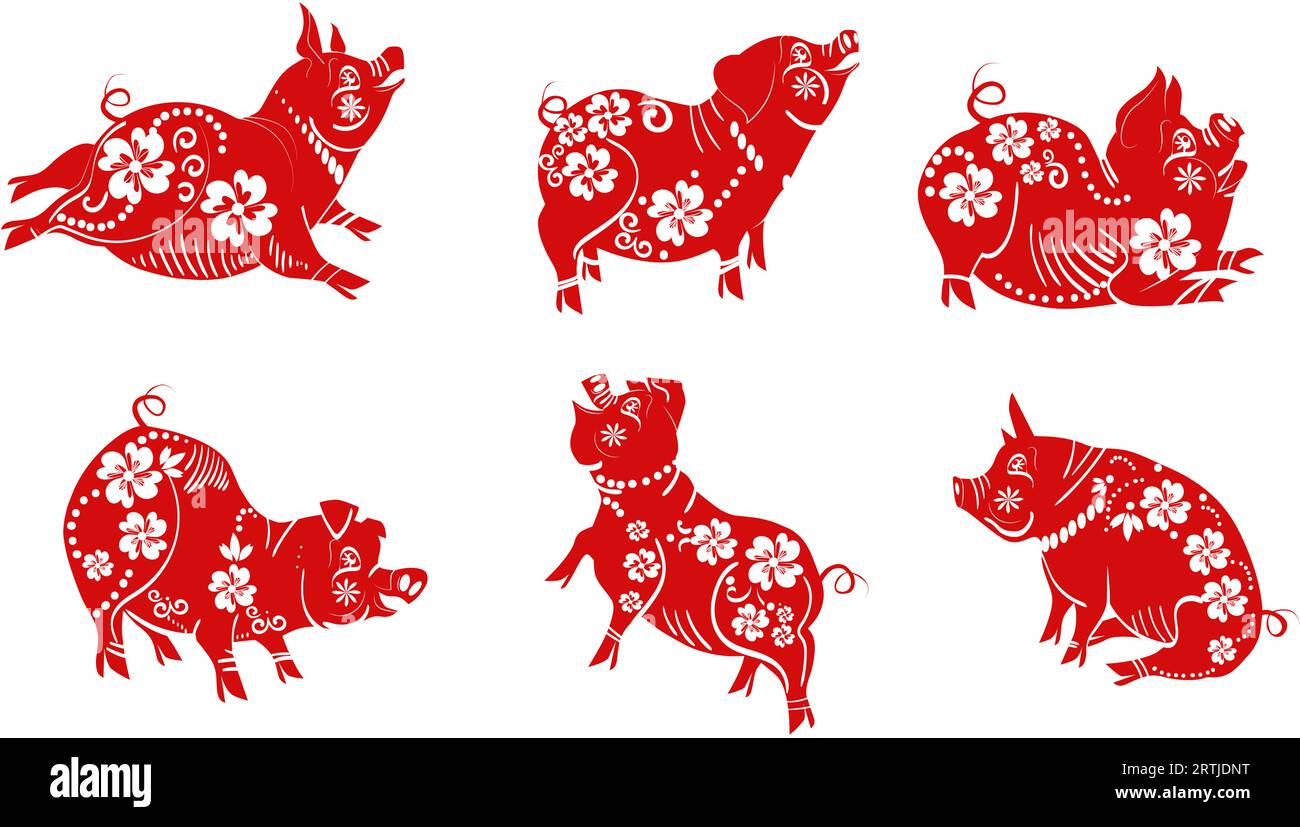 Red cute pig. Cartoon character set Stock Vector Image & Art - Alamy