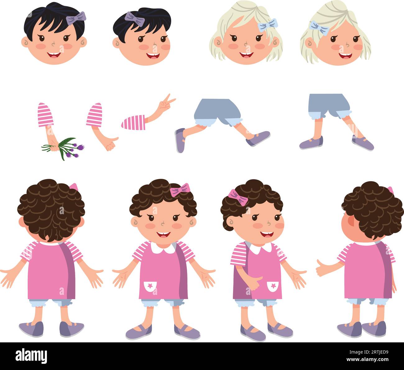 Little girls character set with different poses Stock Vector Image ...