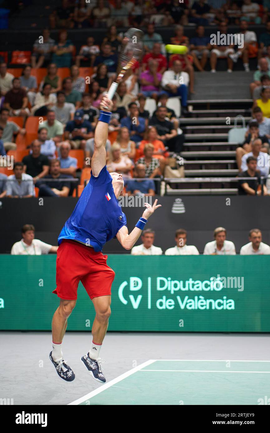 Jiri Lehecka of Czech Republic in action during the Valencia Davis Cup ...