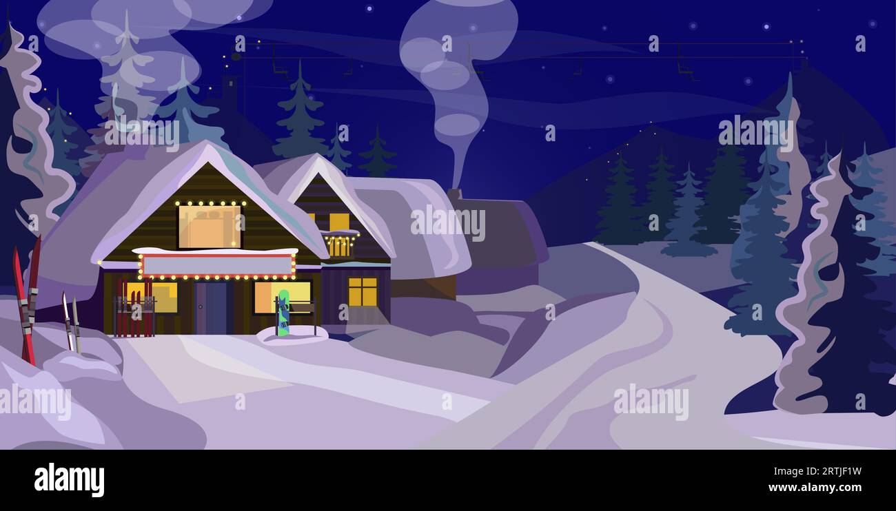 Winter landscape with guest houses vector illustration Stock Vector ...