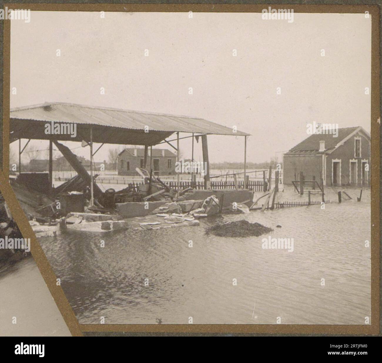 January 1910, Archive Photo of the Great Flood of Paris, Destroyed barn ...
