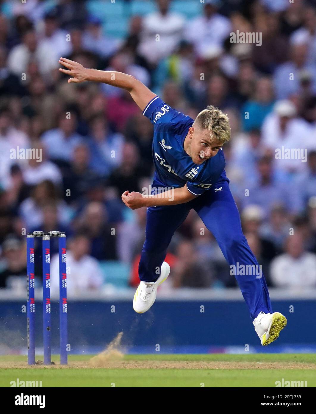 England's Sam Curran bowling during the third one day international ...