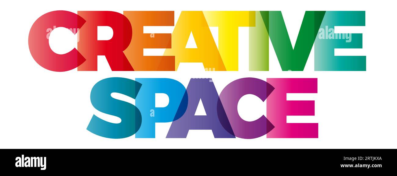 The word Creative space. Vector banner with the text colored rainbow ...