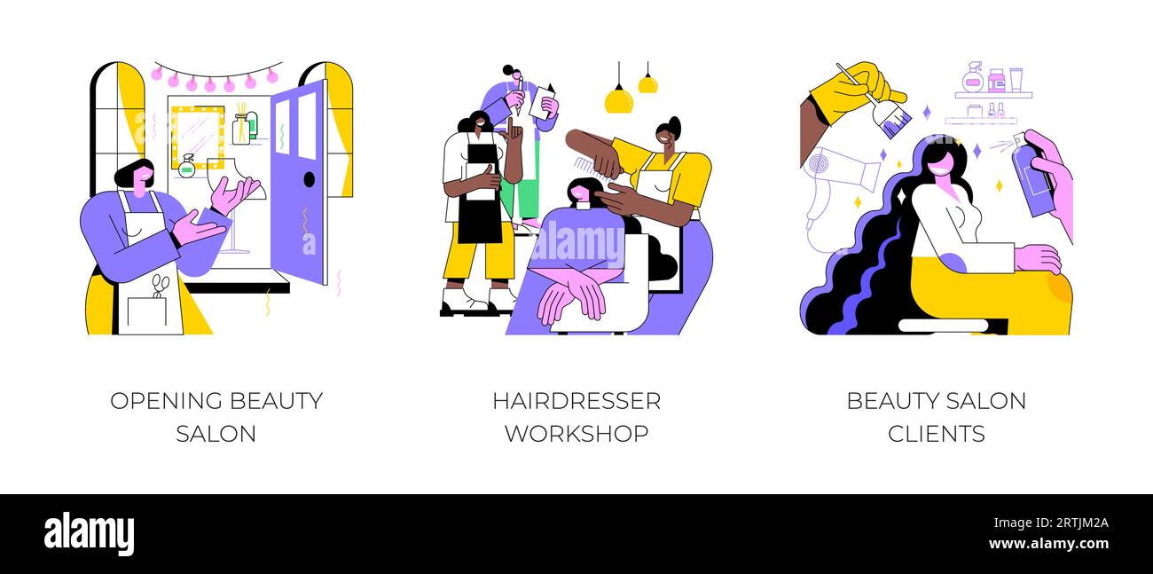 Beauty salon owner isolated cartoon vector illustrations set. Happy ...