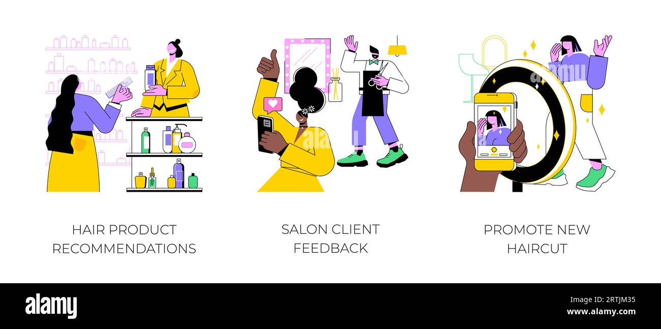 Beauty salon visit isolated cartoon vector illustrations set. Stylist ...