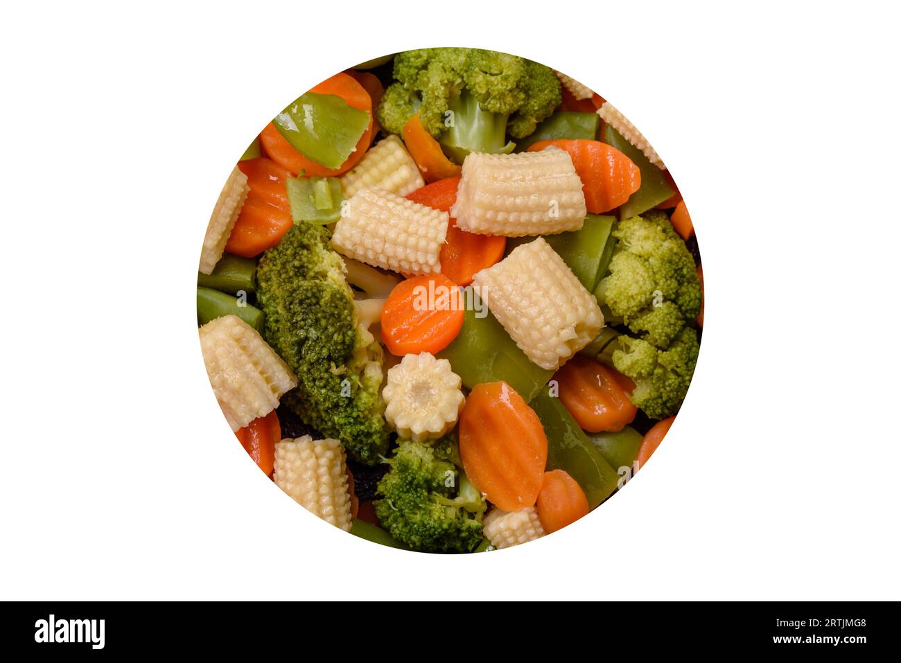 A mixture of vegetables: carrots, small heads of corn, asparagus beans ...