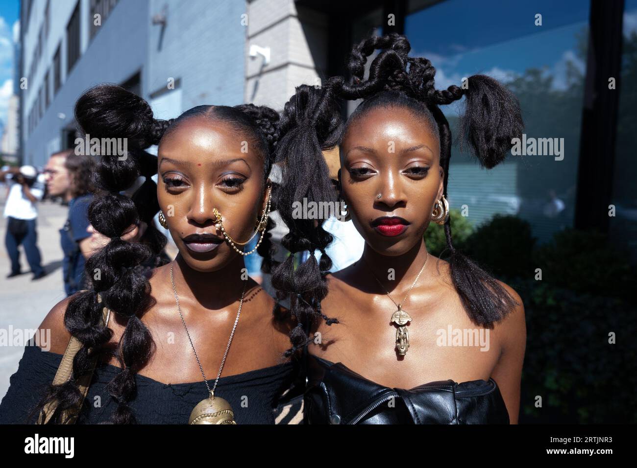 New York, New York, USA. 12th Sep, 2023. Twins models AMBER AND ASIA ...