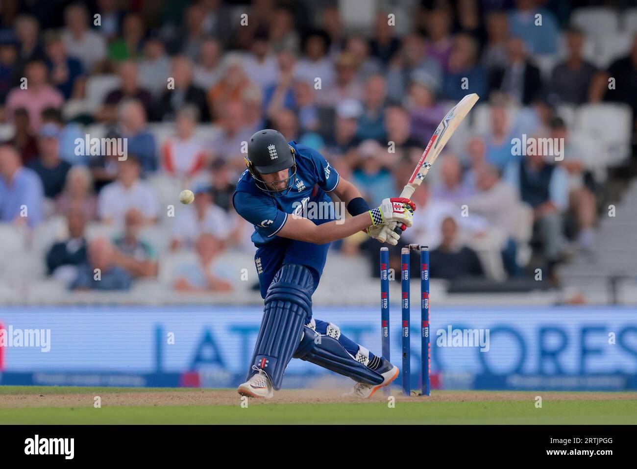 London, UK. 13th Sep, 2023. England's Gus Atkinson is bowled by Trent ...