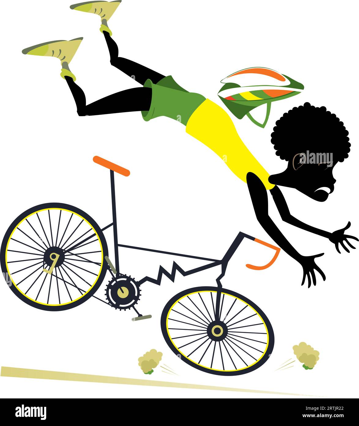 African cyclist falling down from the bicycle. Cycling young African ...
