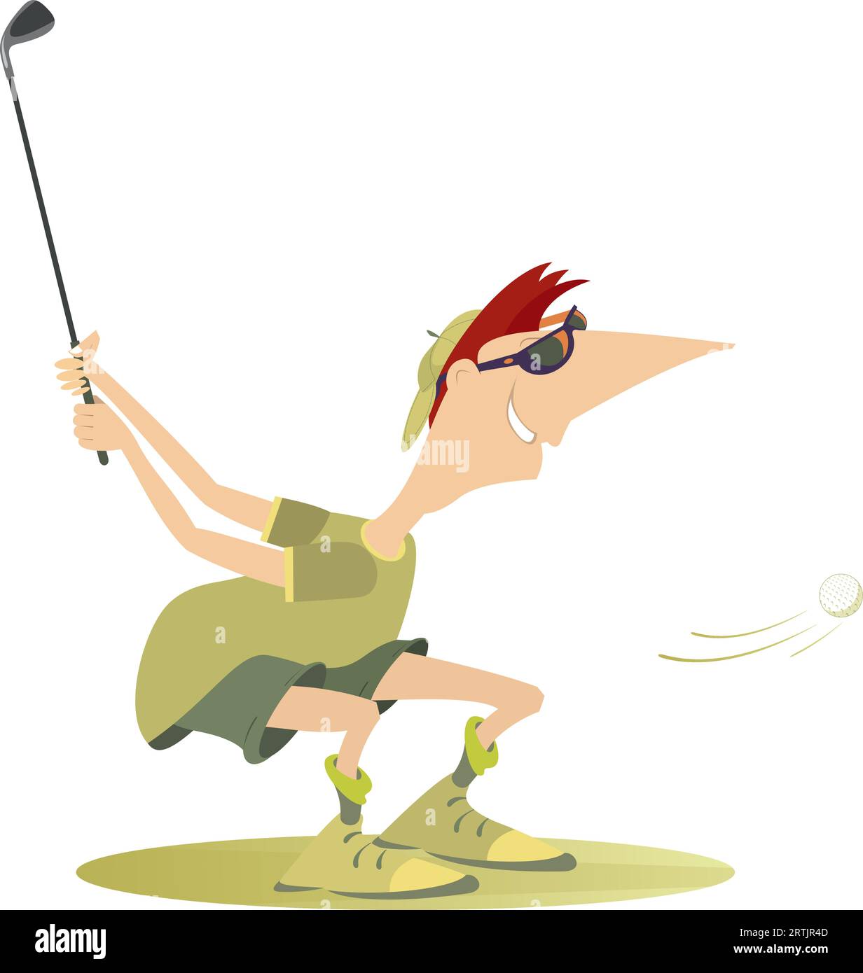 Golfer man on the golf course. Golf course. Cartoon golfer man aiming ...
