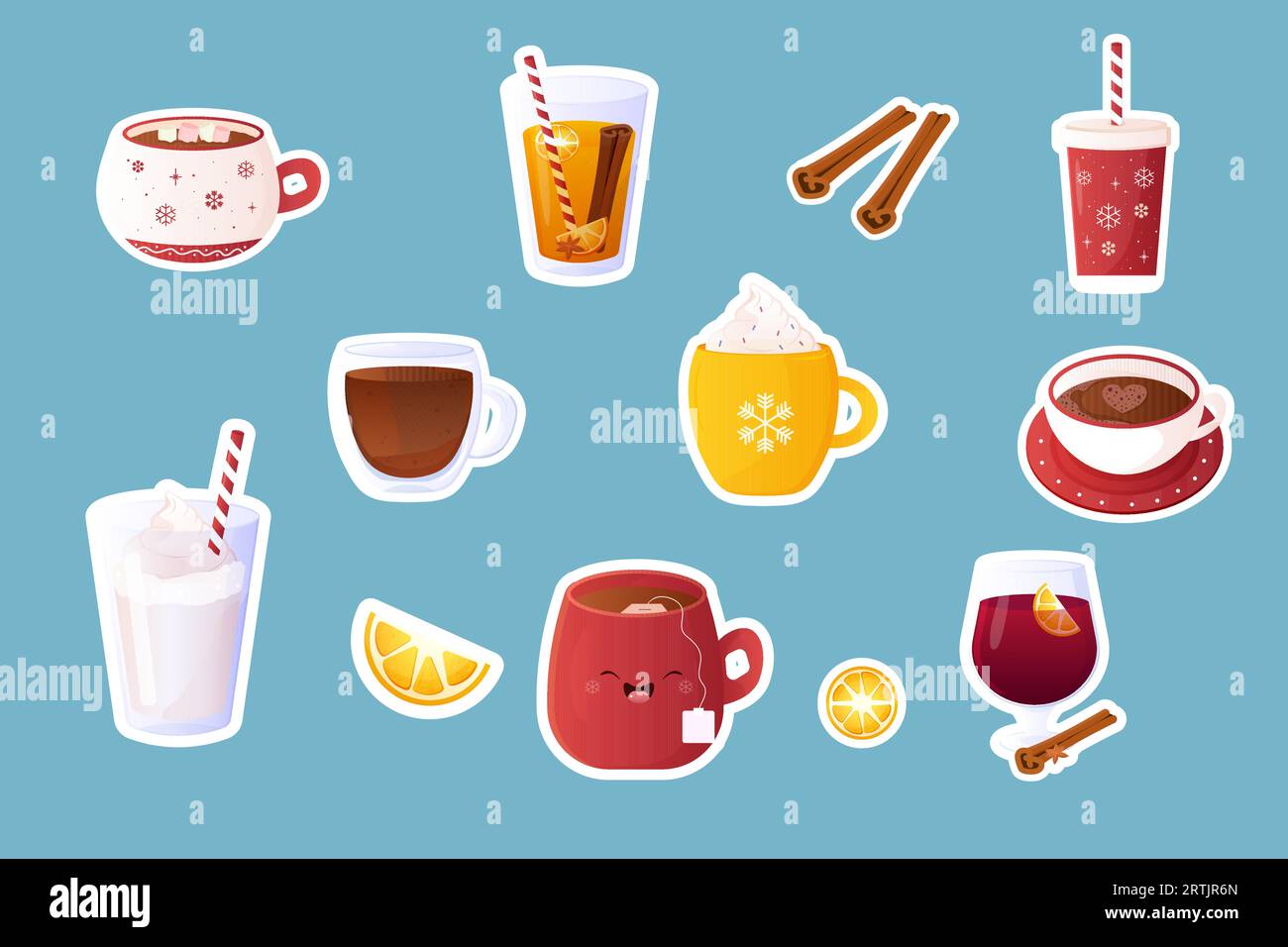 stickers winter hot, cosy drinks. Objet Set. Vector illustration Stock ...