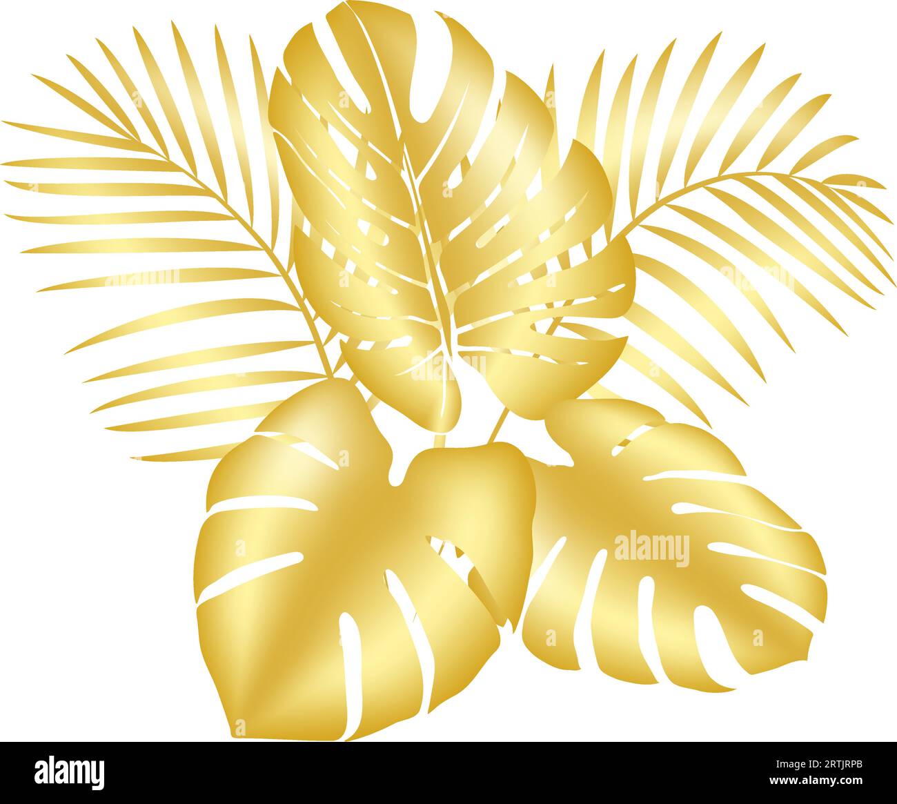 Vector decoration with shiny golden palm leaves. Golden tropical leaf ...