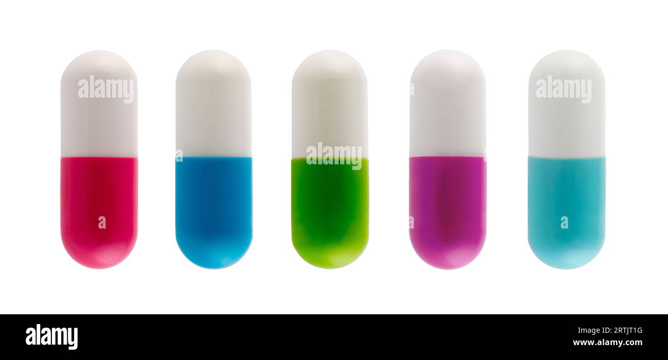 Medicine colorful pill capsules isolated on white background Stock ...