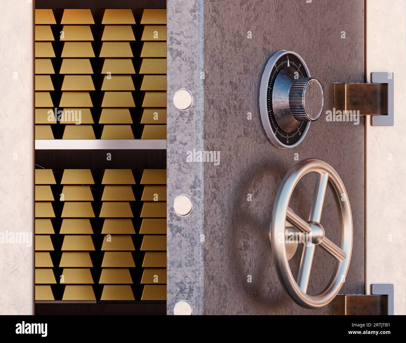 Bank vault, gold bars and gold reserves. Armored safe. Keep your savings safe, invest in noble ...