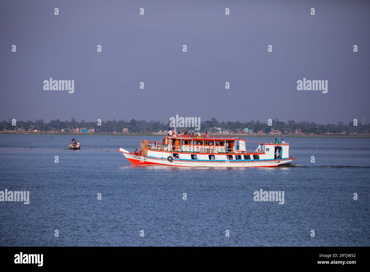 A passenger vessel on the Nikli Haor at austagram in Kishorganj ...