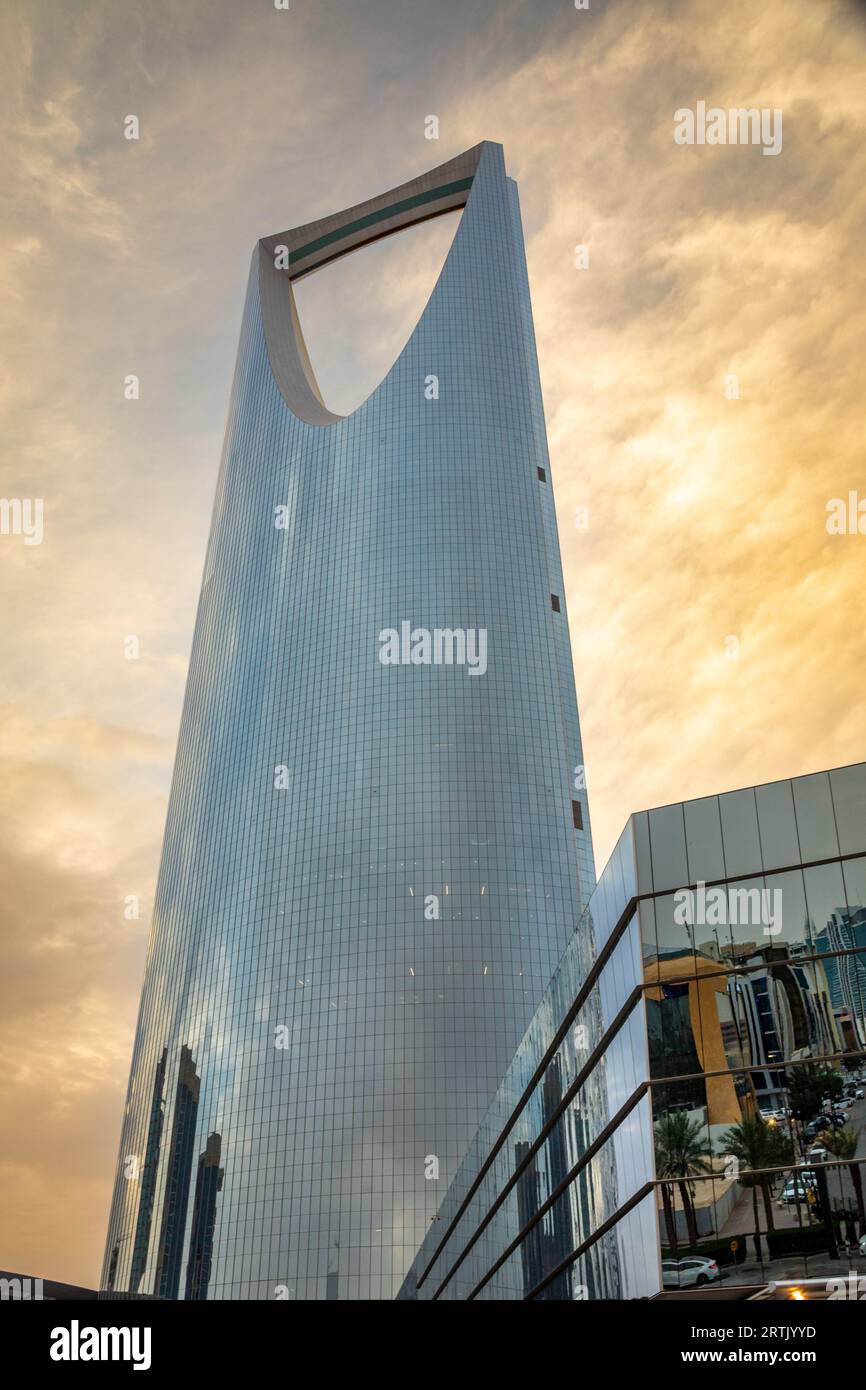 Modern buildings in the Al Olaya downtown district in a sunset sky Al ...