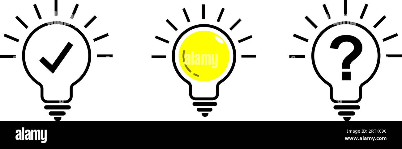 Light Bulb With Sparkle Rays Shine Yellow Light Bulb And Check Mark Icon Idea Lamp With 
