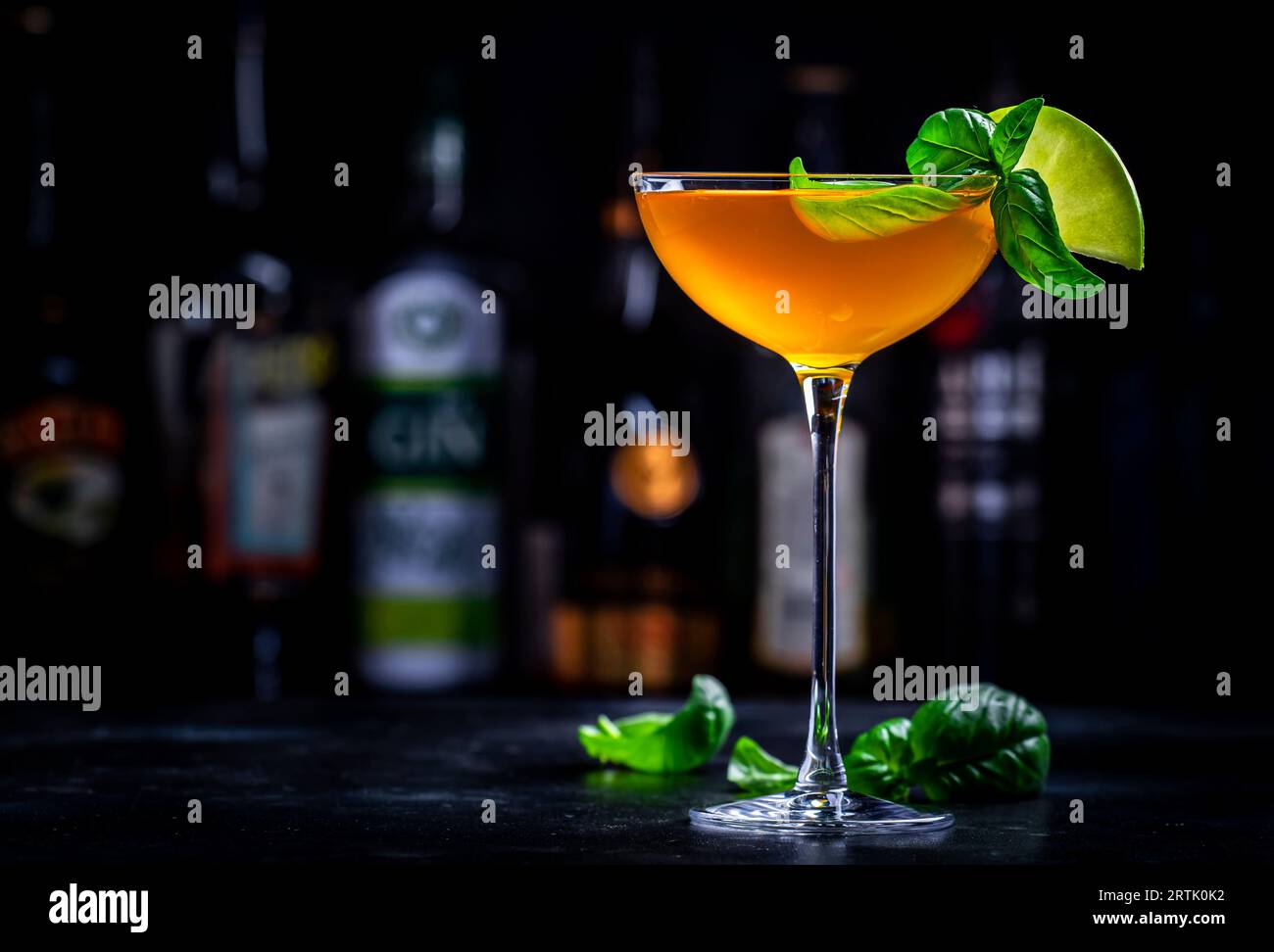 Spring grass alcoholic cocktail drink with scotch whiskey, apple ...