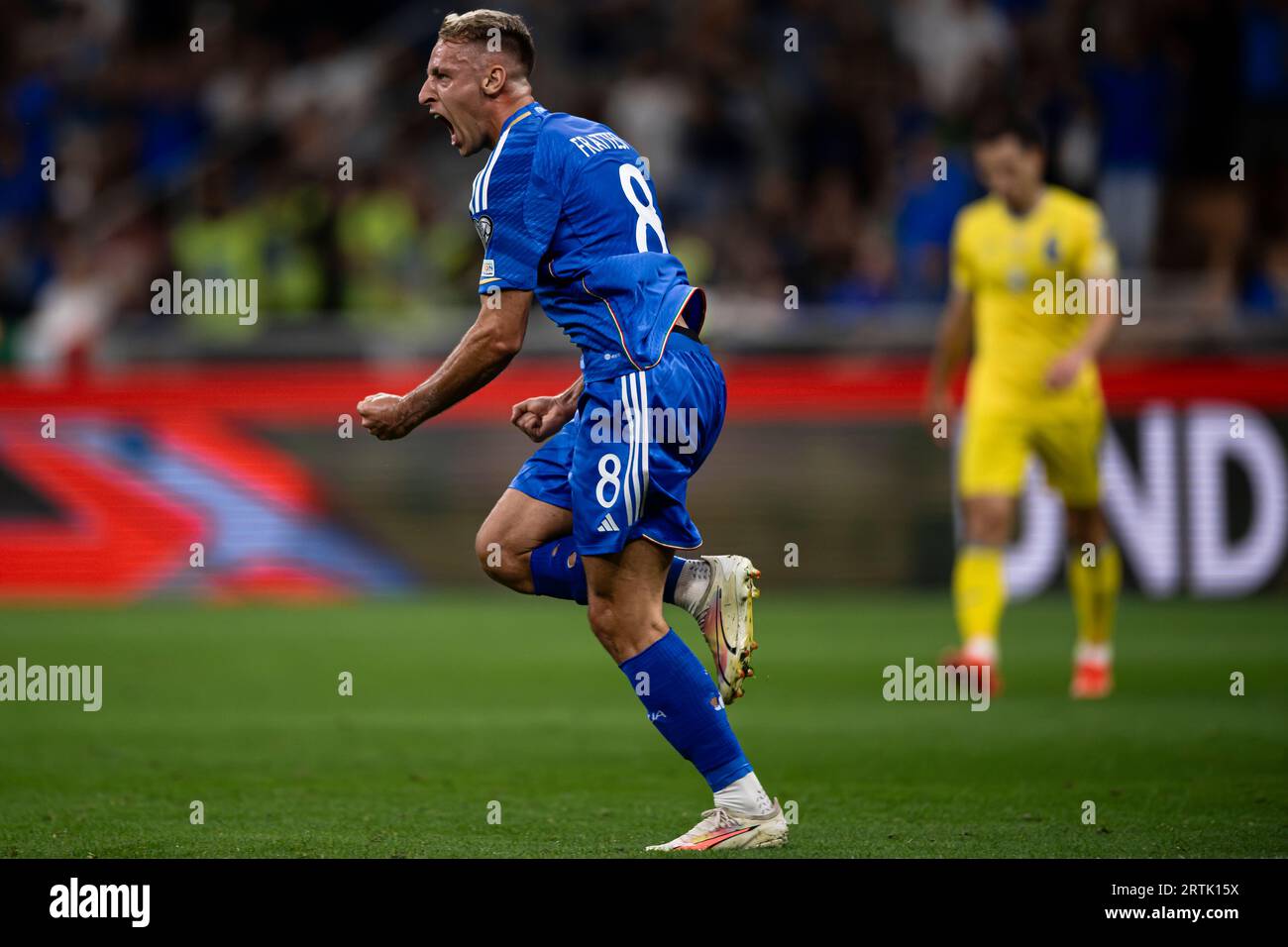 Davide Frattesi of Italy celebrates after scoring the opening goal ...