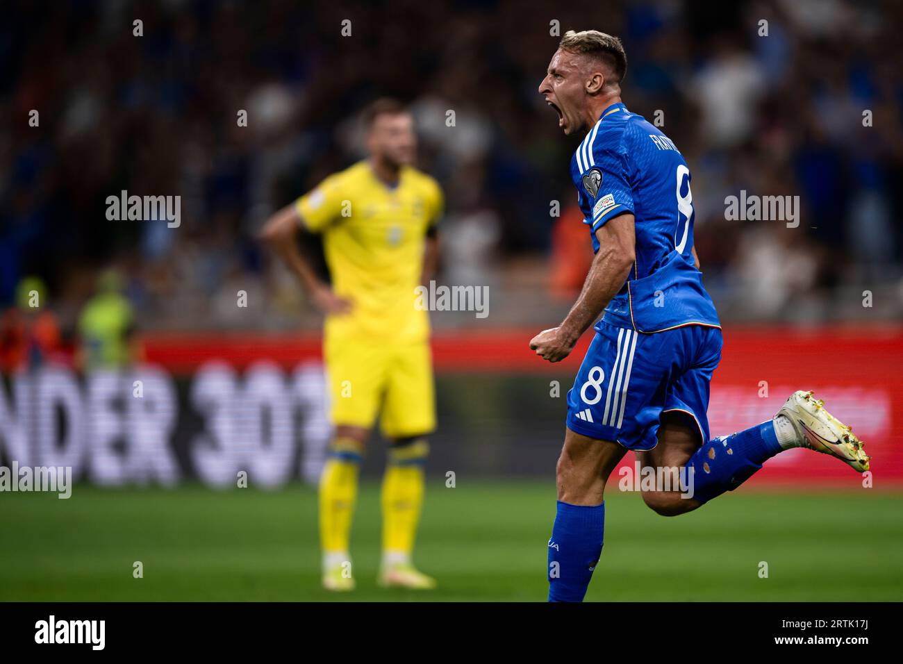 Davide Frattesi of Italy celebrates after scoring the opening goal ...