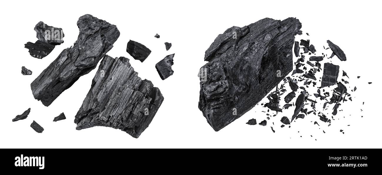 Natural wooden charcoal isolated on white background with full depth of ...