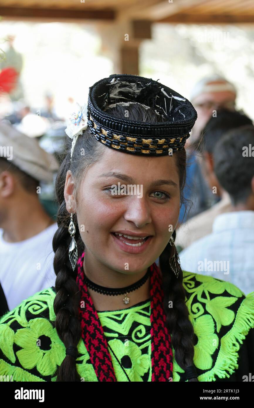 Kalash girl with green eyes at the summer festival celebration Stock ...