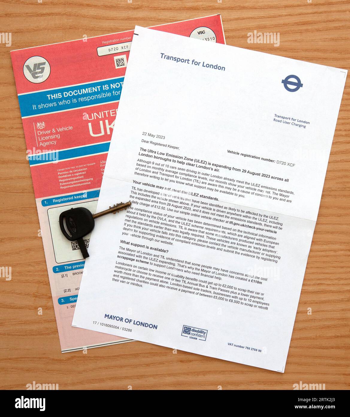 Letter from Transport for London sent to registered keepers of cars not ...