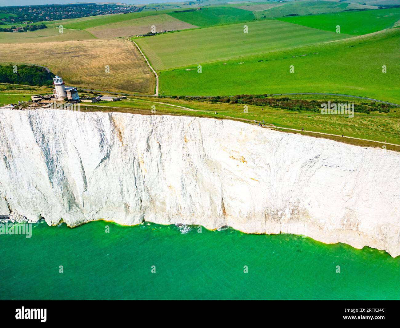A daytime aerial drone view of the Seven Sisters cliffs on the East ...