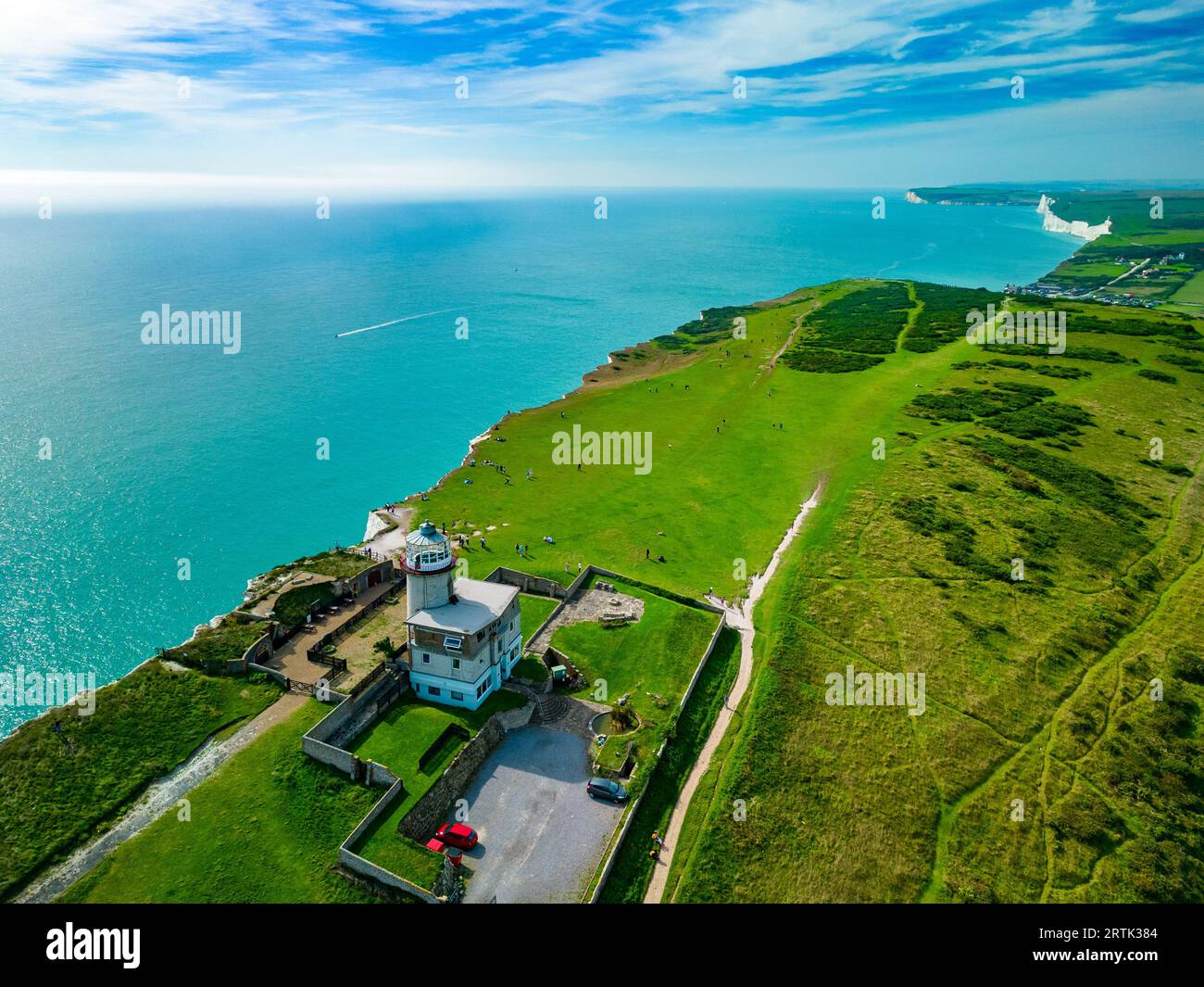 A daytime aerial drone view of the Seven Sisters cliffs on the East ...