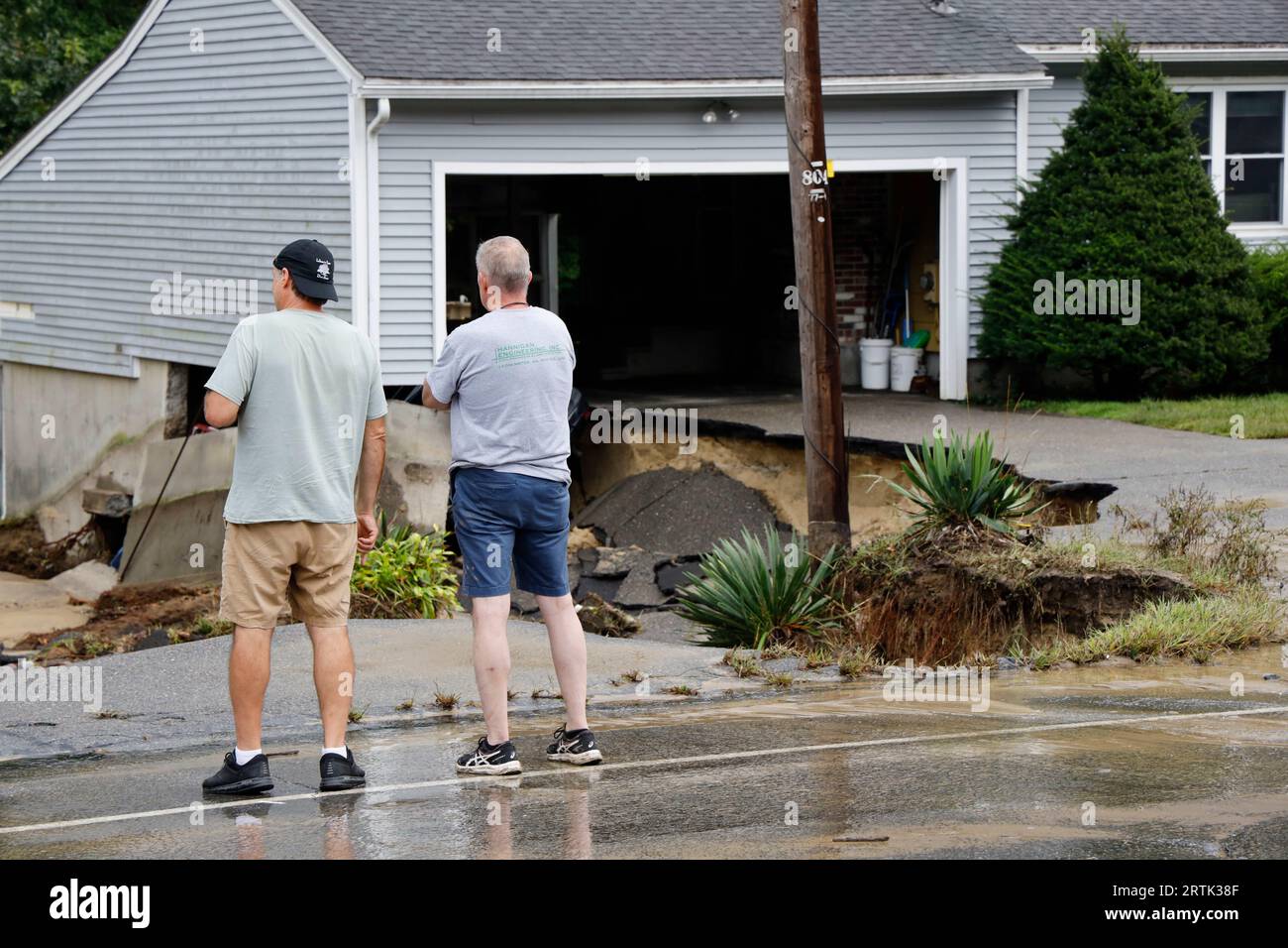 Leominster, MA, USA. 13th Sep, 2023. Two days after major flooding from ...