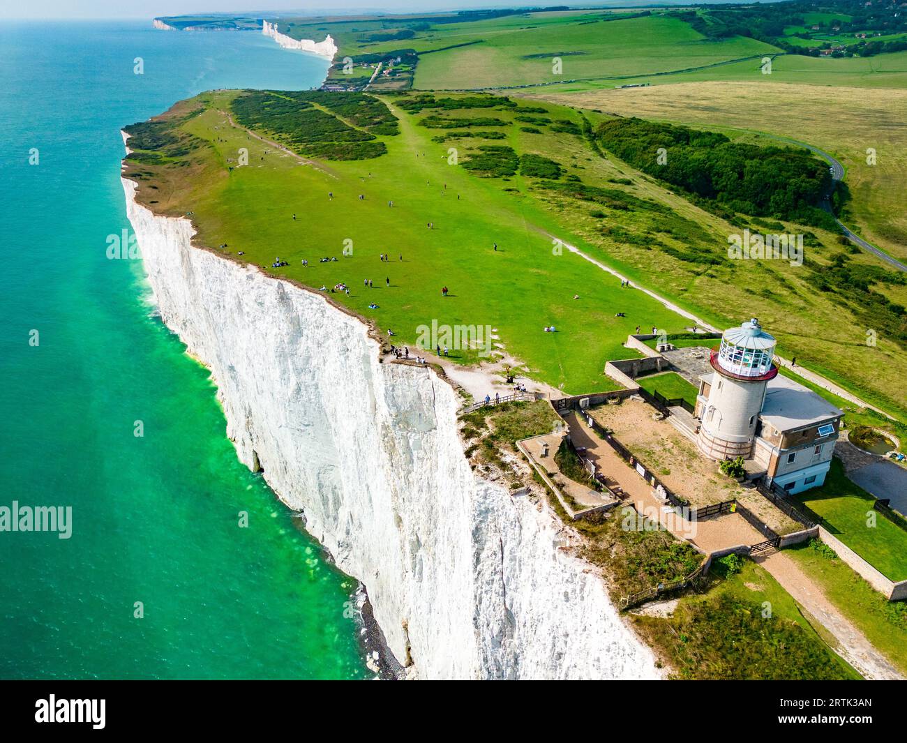 A daytime aerial drone view of the Seven Sisters cliffs on the East ...